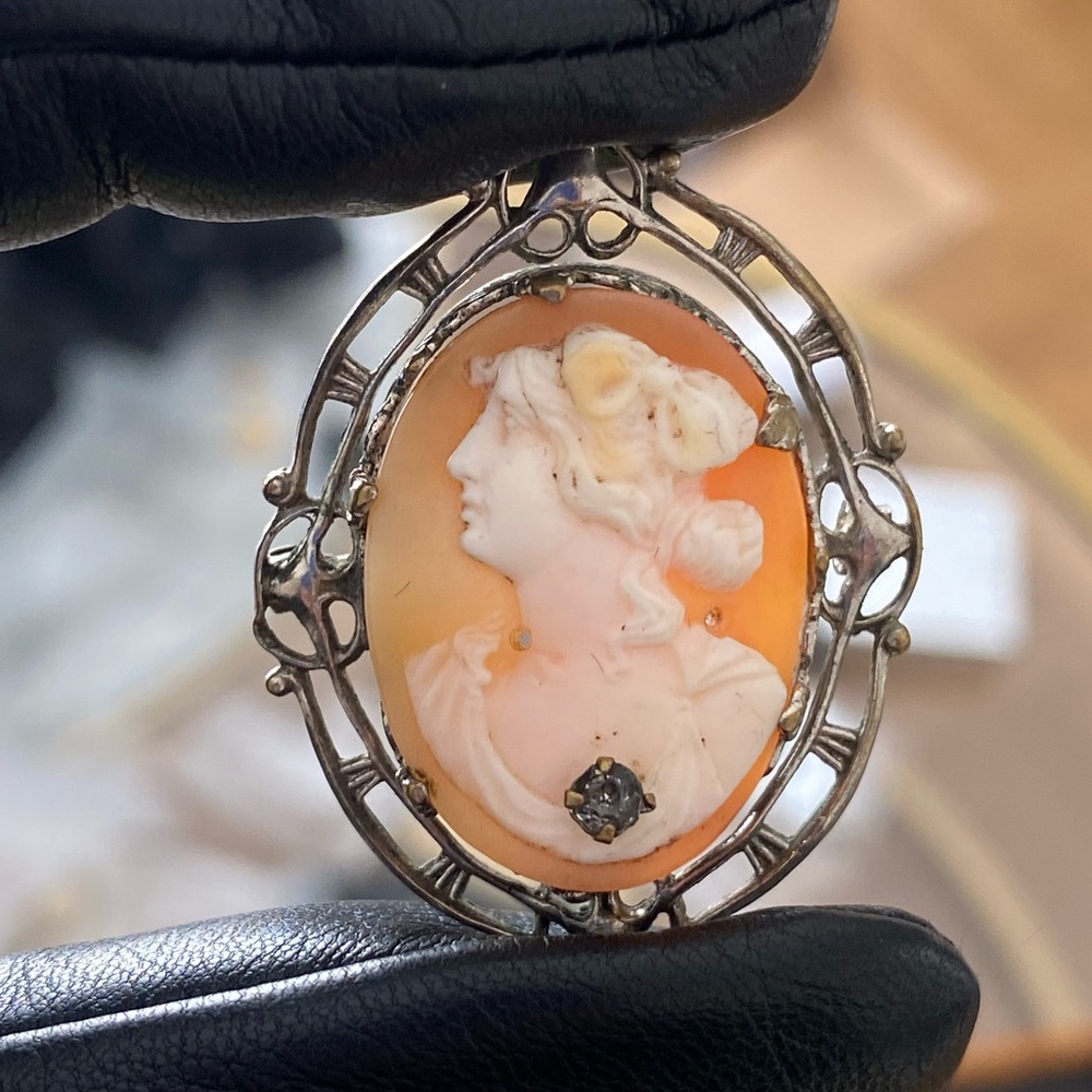 Antique Real Cameo Brooch Natural Shell Hand Carved W… - Gem
